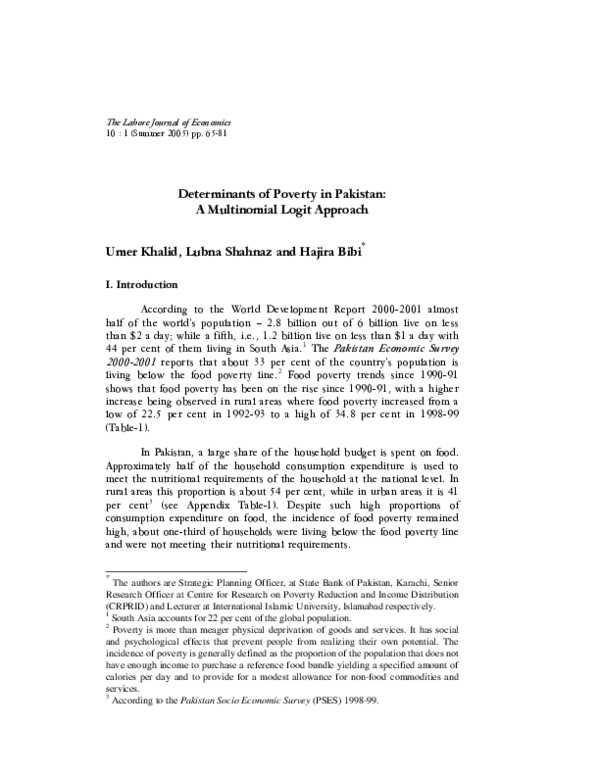 (PDF) Determinants of Poverty in Pakistan: A Multinomial Logit Approach