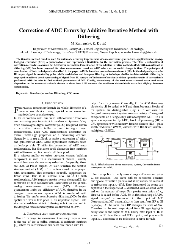 (PDF) Correction of ADC Errors by Additive Iterative Method with Dithering