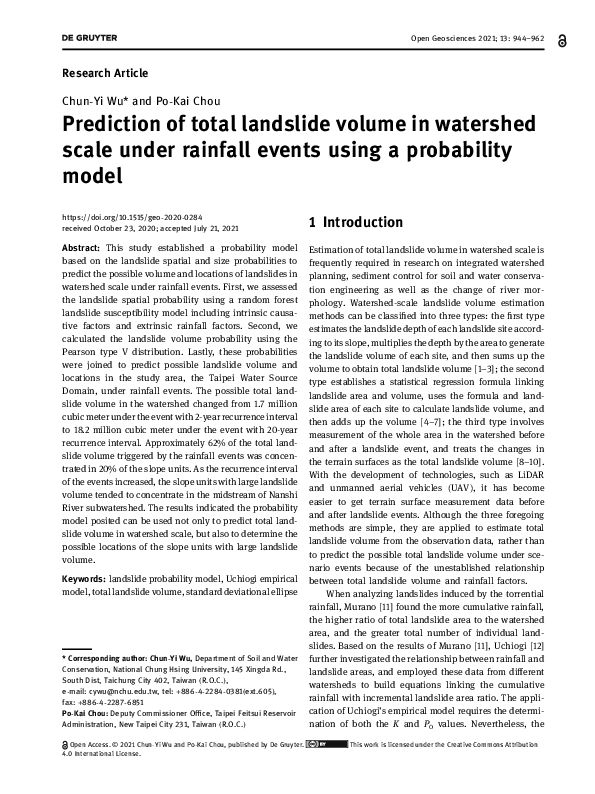 (PDF) Prediction of total landslide volume in watershed scale under rainfall events using a ...