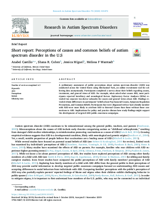 (PDF) Short report: Perceptions of causes and common beliefs of autism ...