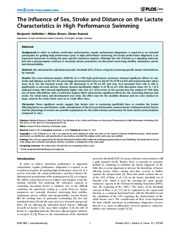 Pdf The Influence Of Sex Stroke And Distance On The Lactate