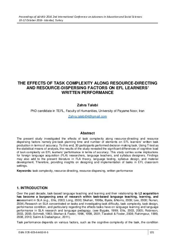 Pdf The Effects Of Task Complexity Along Resource Directing And Resource Dispersing Factors On