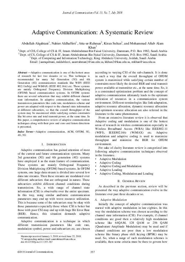 (PDF) Adaptive Communication: A Systematic Review