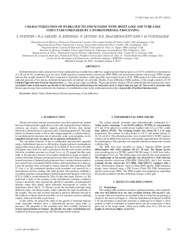 (PDF) Characterization of Hydrated Titanium Oxide with Sheet-Like and ...