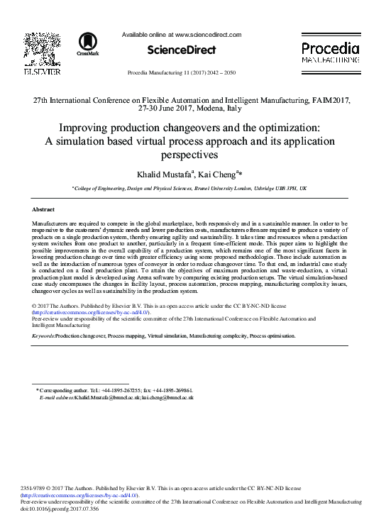 (PDF) Improving Production Changeovers and the Optimization: A Simulation Based Virtual Process ...