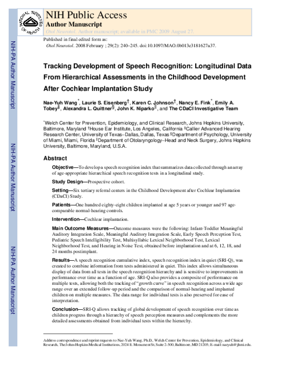 (PDF) Tracking Development of Speech Recognition