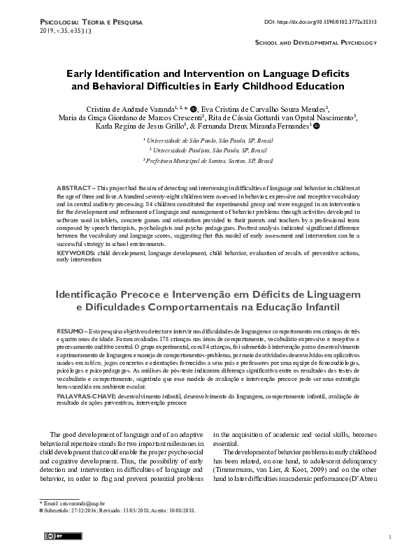 (PDF) Early identification and intervention on language deficits and behavioral difficulties in ...