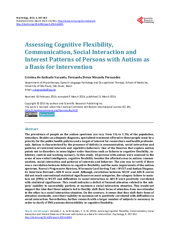 (PDF) Assessing Cognitive Flexibility, Communication, Social ...