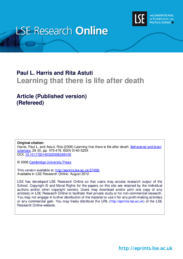 (PDF) Learning that there is life after death