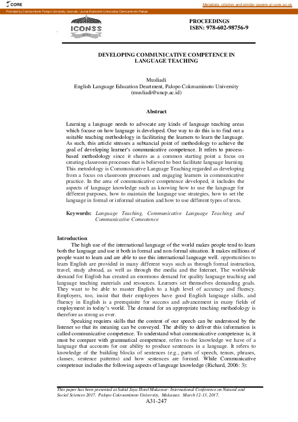(PDF) Developing Communicative Competence in Language Teaching