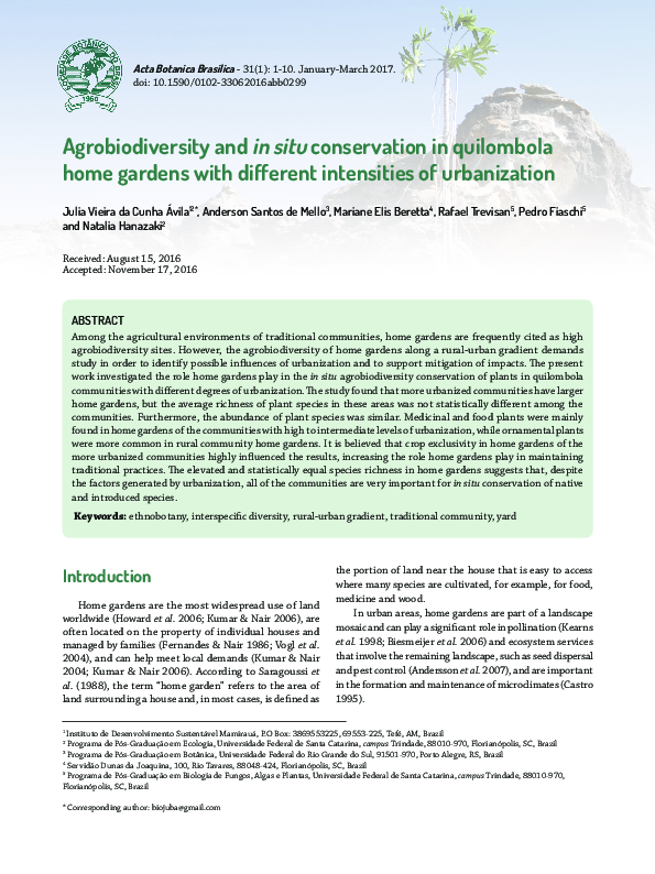 (PDF) Agrobiodiversity and in situ conservation in quilombola home ...
