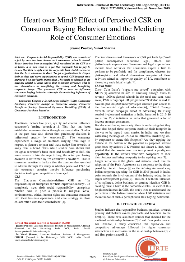 (PDF) Heart over Mind? Effect of Perceived CSR on Consumer Buying ...