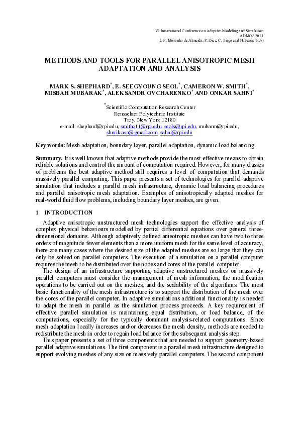 Pdf Methods And Tools For Parallel Anisotropic Mesh Adaptation And