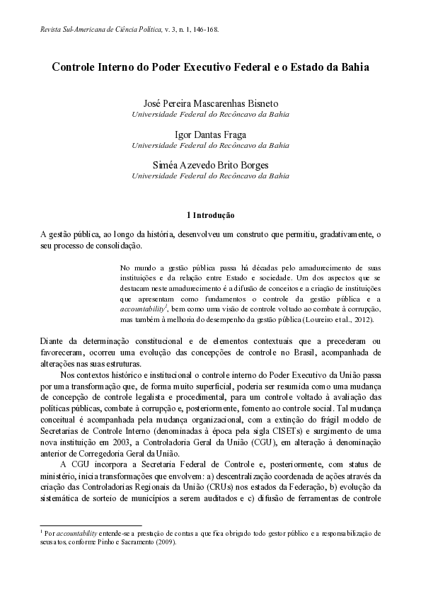 (PDF) Controle Interno Do Poder Executivo Federal e O Estado Da Bahia