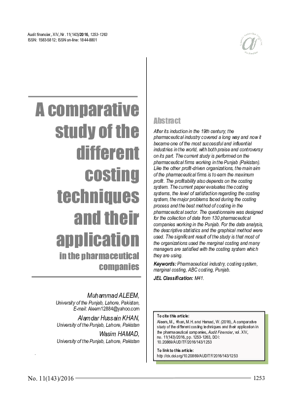 (PDF) A comparative study of the different costing techniques and their ...