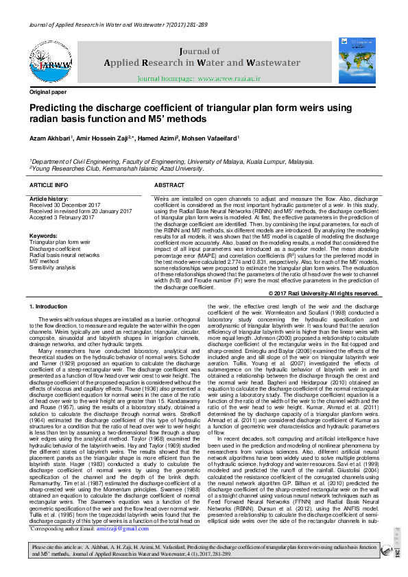 (PDF) Modeling Discharge Coefficient of Weirs