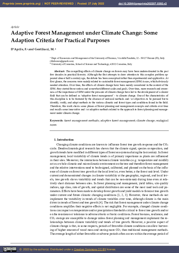 (PDF) Adaptive Forest Management under Climate Change: Some Adaption ...
