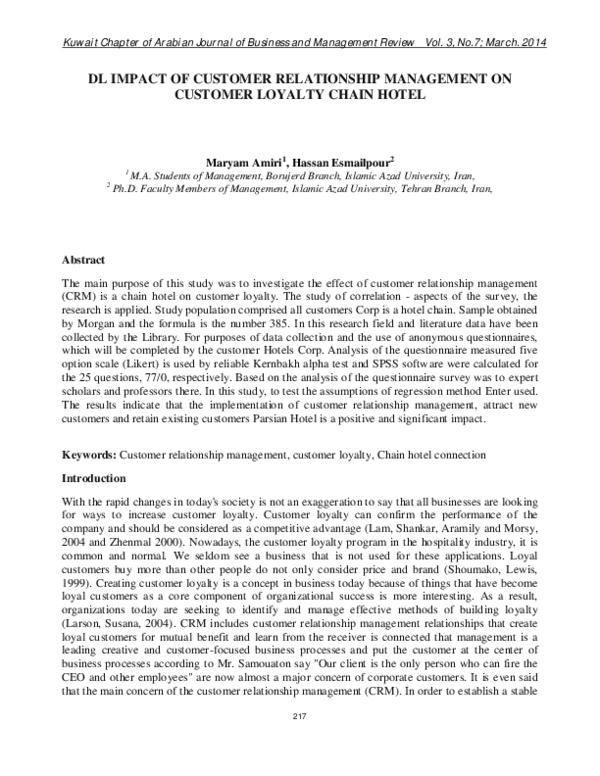 (PDF) Dl Impact of Customer Relationship Management on Customer Loyalty ...