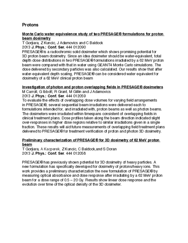 (PDF) Water and tissue equivalence of a new PRESAGE® formulation for 3D proton beam dosimetry: A ...