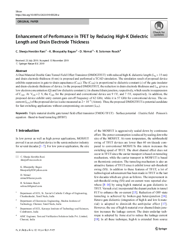 (PDF) Enhancement of Performance in TFET by Reducing High-K Dielectric ...