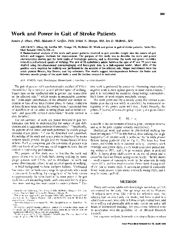(PDF) Work and power in gait of stroke patients