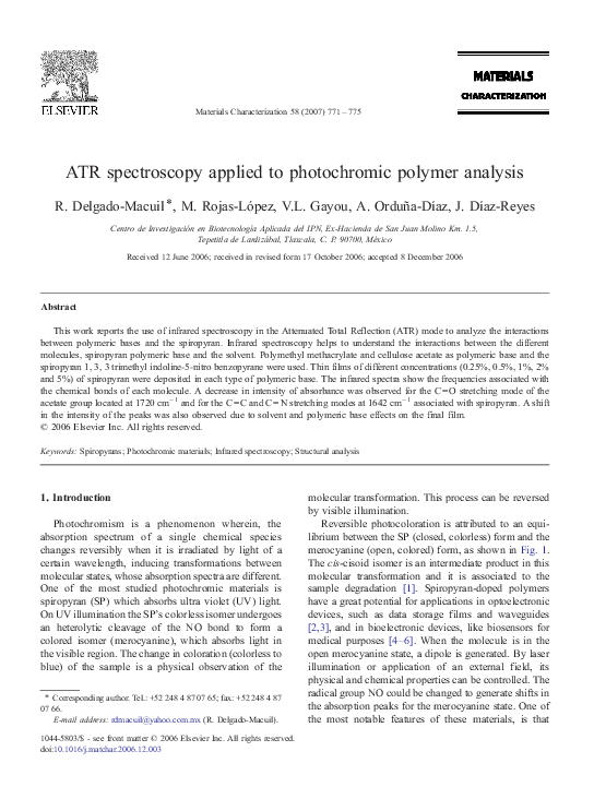 ATR spectroscopy applied to photochromic polymer analysis