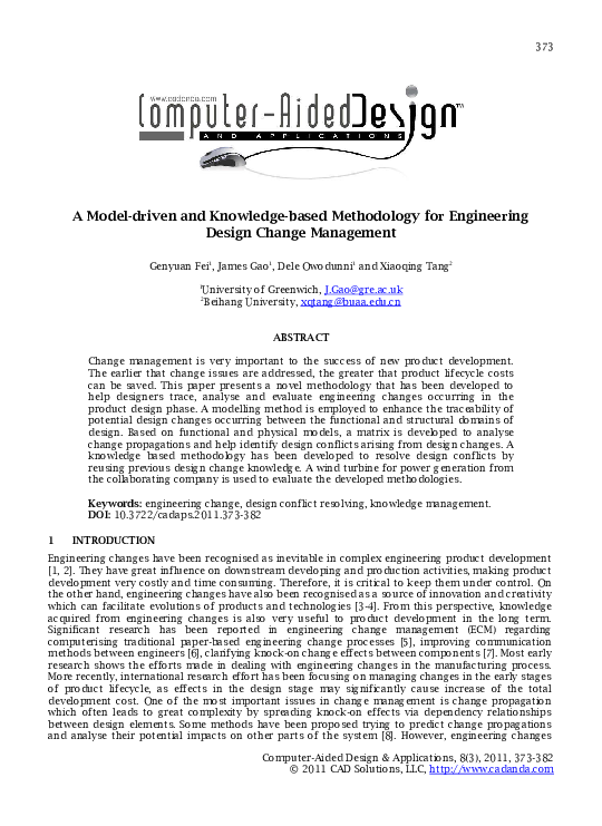(PDF) A Model-driven and Knowledge-based Methodology for Engineering Design Change Management