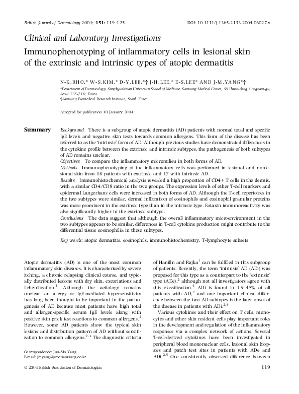 (PDF) Immunophenotyping of inflammatory cells in lesional skin of the ...