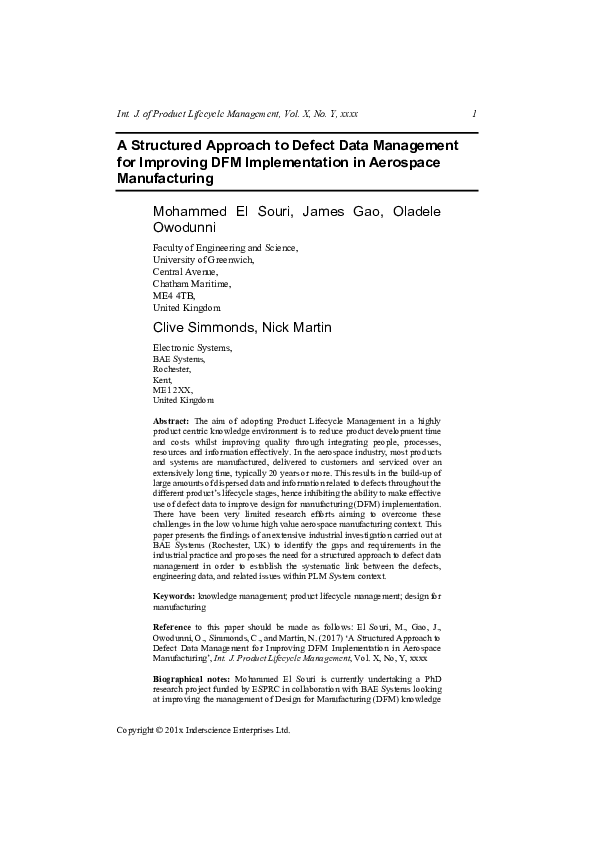 (PDF) Defect Data Management for Aerospace DFM