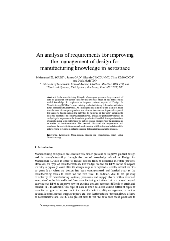 (PDF) An analysis of requirements for improving the management of design for manufacturing ...
