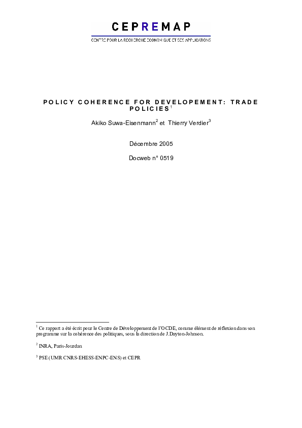 (PDF) Policy coherence for development: trade policies
