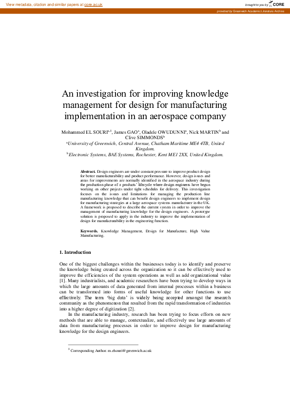 (PDF) An investigation into the management of design for manufacturing ...