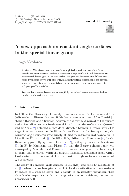 (PDF) A new approach on constant angle surfaces in the special linear ...