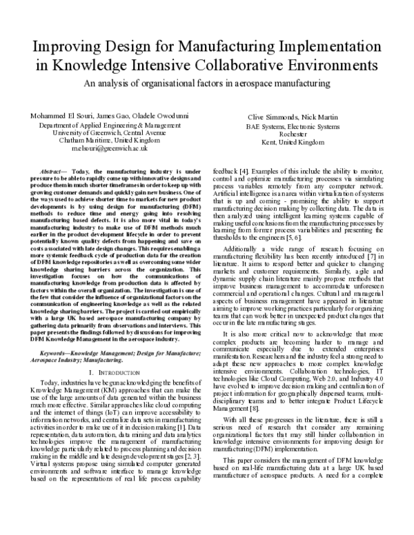 (PDF) Improving Design for Manufacturing implementation in knowledge intensive collaborative ...