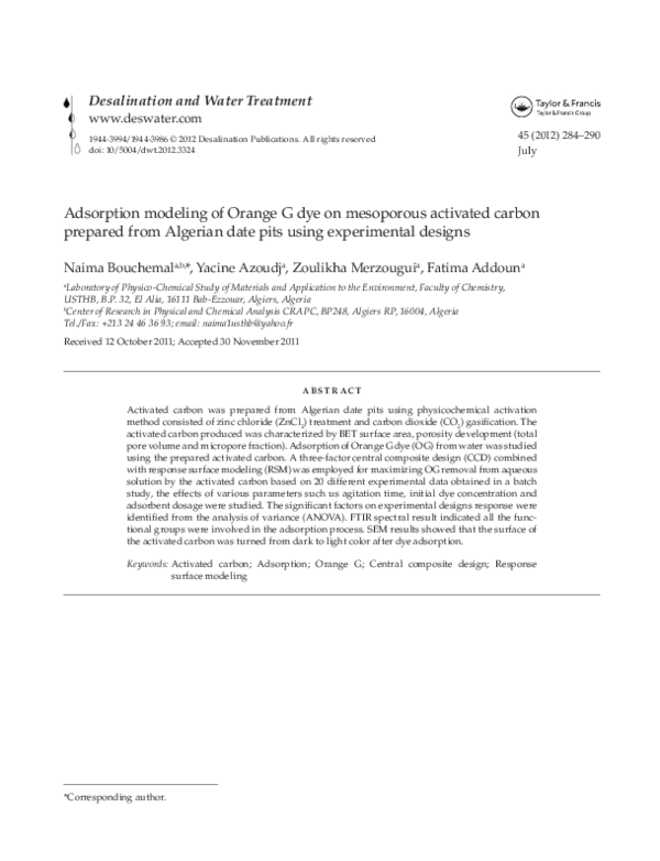 (PDF) Adsorption modeling of Orange G dye on mesoporous activated ...