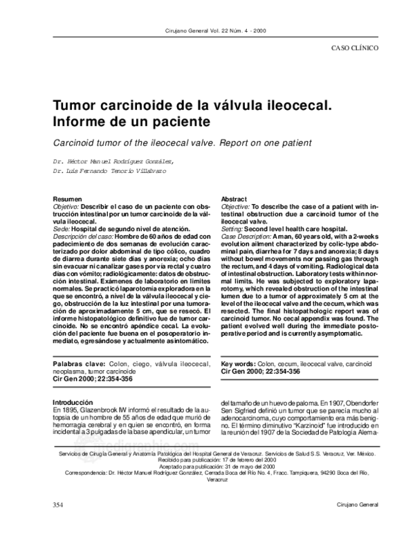 (PDF) Tumor carcinoide de la válvula ileocecal. Informe de un paciente