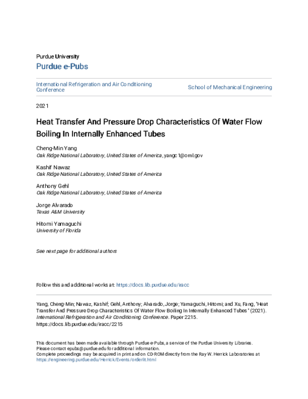 (PDF) Heat Transfer And Pressure Drop Characteristics Of Water Flow Boiling In Internally ...