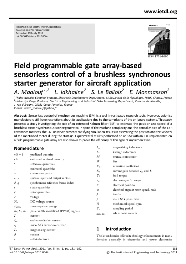 (PDF) Field programmable gate array-based sensorless control of a brushless synchronous starter ...