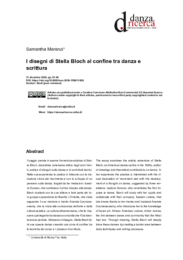 (PDF) I disegni di Stella Bloch al confine tra danza e scrittura