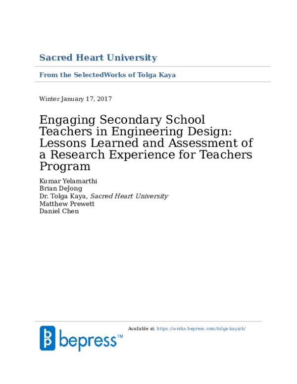 (PDF) Engaging Secondary School Teachers in Engineering Design: Lessons ...