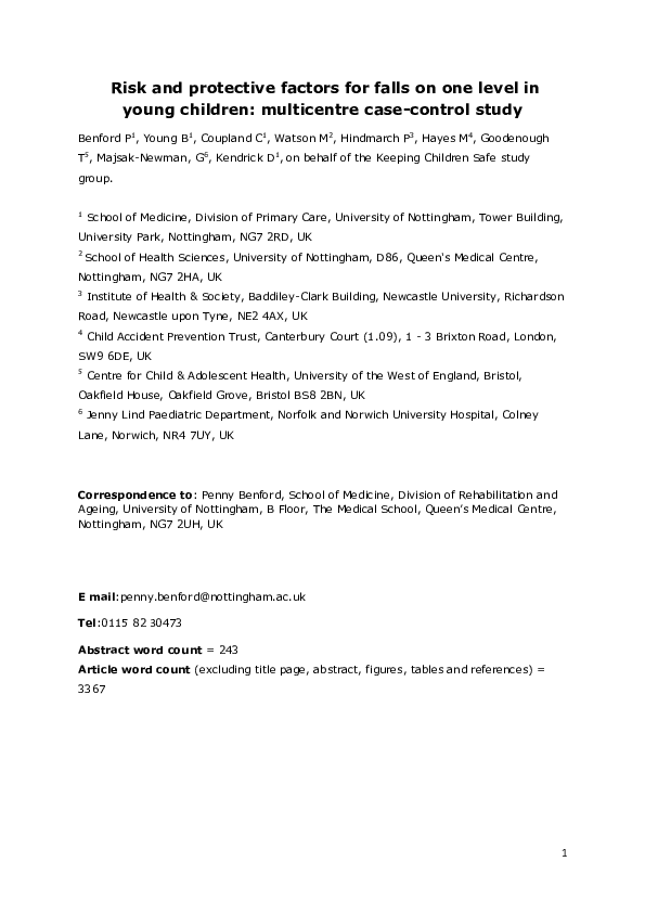 (PDF) Risk and protective factors for falls on one level in young ...