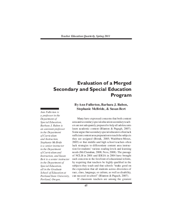 (PDF) Evaluation of a Merged Secondary and Special Education Program