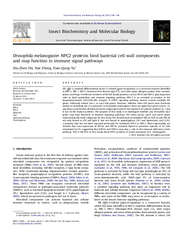 (PDF) Drosophila melanogaster NPC2 proteins bind bacterial cell wall ...