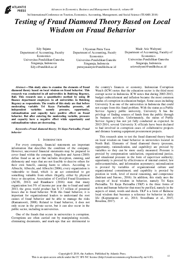 (PDF) Testing of Fraud Diamond Theory Based on Local Wisdom on Fraud ...