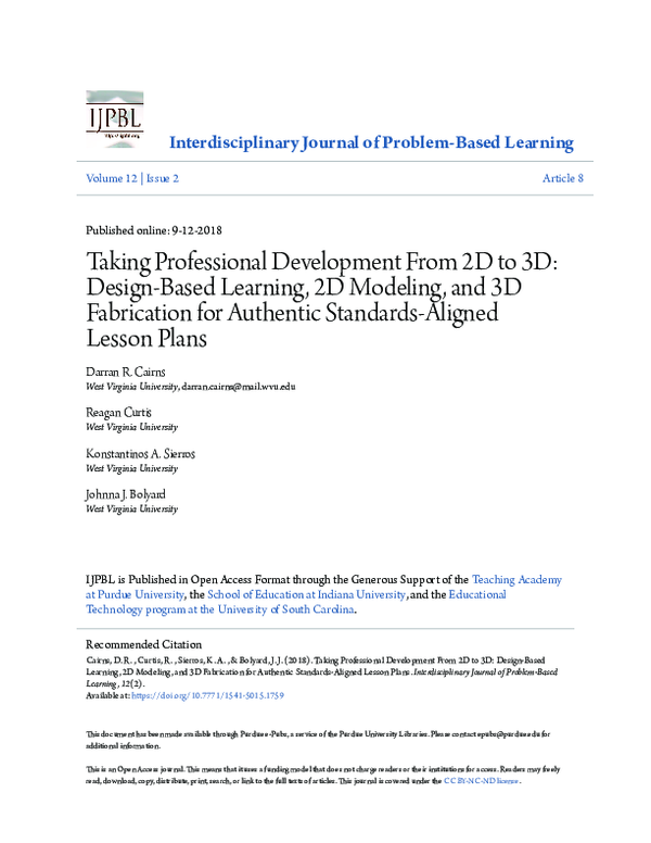 (PDF) Taking Professional Development From 2D to 3D: Design-Based Learning, 2D Modeling, and 3D ...