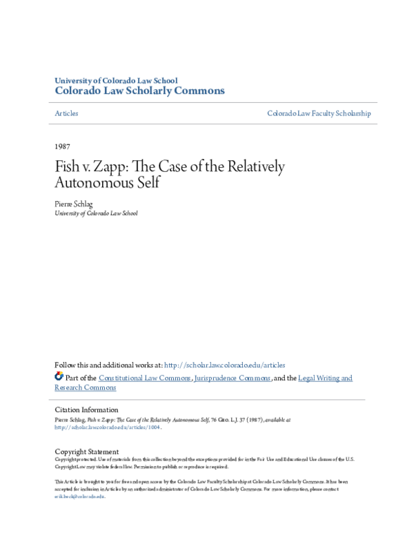 (PDF) Fish v. Zapp: The Case of the Relatively Autonomous Self