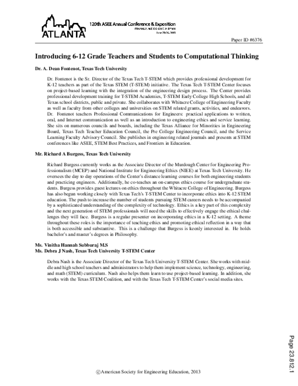 (PDF) Introducing 6-12 Grade Teachers and Students to Computational ...