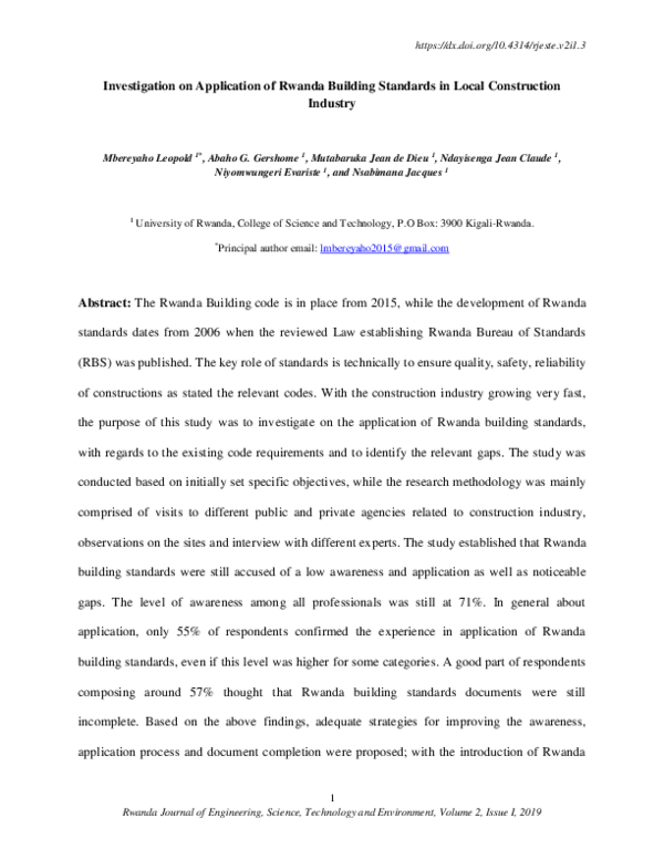 (PDF) Investigation on application of Rwanda building standards in ...