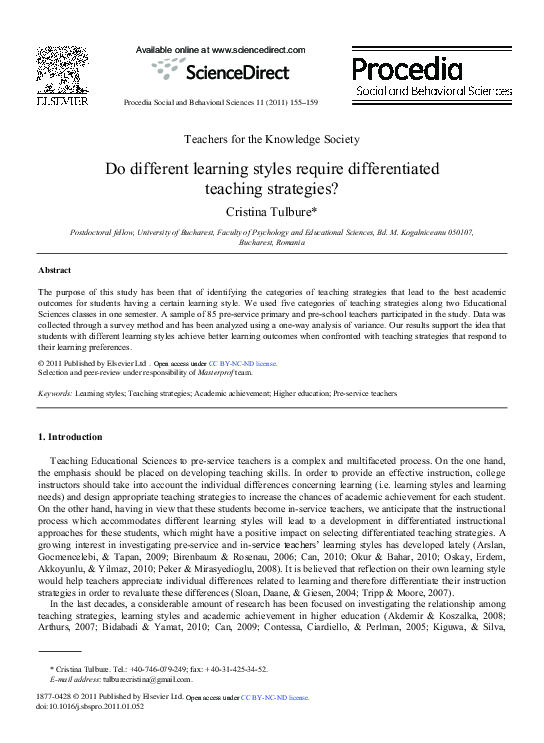 (PDF) Do different learning styles require differentiated teaching strategies?