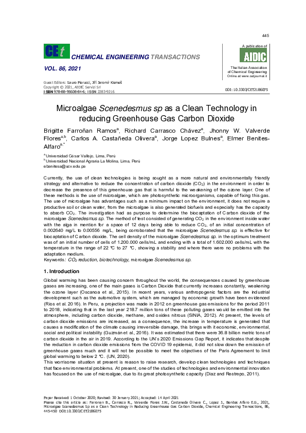 (PDF) Microalgae Scenedesmus sp as a Clean Technology in reducing ...